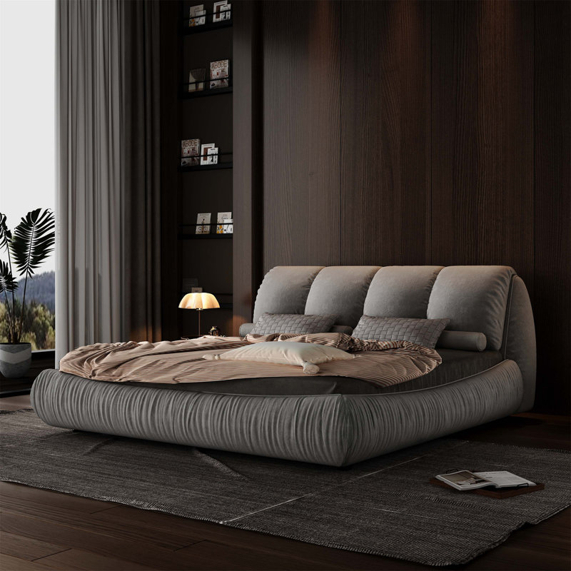 King Size Luxury Upholstered Platform Bed Suitable for Multiple Heights of Mattresses Grey Brayden Studio
